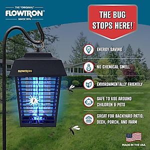 Flowtron Bug Zapper, 1/2 Acre of Outdoor Coverage with Powerful 15W Bulb & 5600V Instant Killing Grid, Electric Insect, Fly & Mosquito Zapper With Wall Mounting Bracket & Mosquito Attractant Cartridge