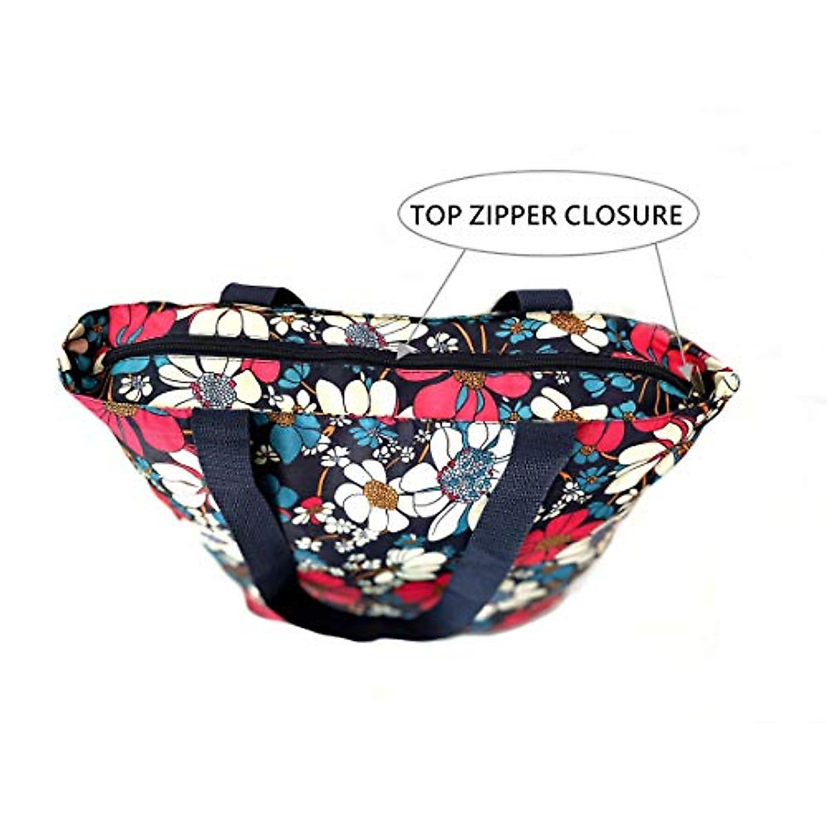 Kitchen Reusable Grocery Shopping Bags Foldable Tote Bag with Zipper Folding Floral Heavy Duty 2 Pack