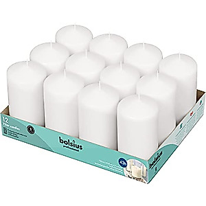 BOLSIUS 12 White Pillar Candles - 2.7 x 5.1 Inches Unscented Candle Set - 43 Hours - Dripless Clean Burning Smokeless Dinner Candle - Perfect for Wedding Candles, Parties and Special Occasions