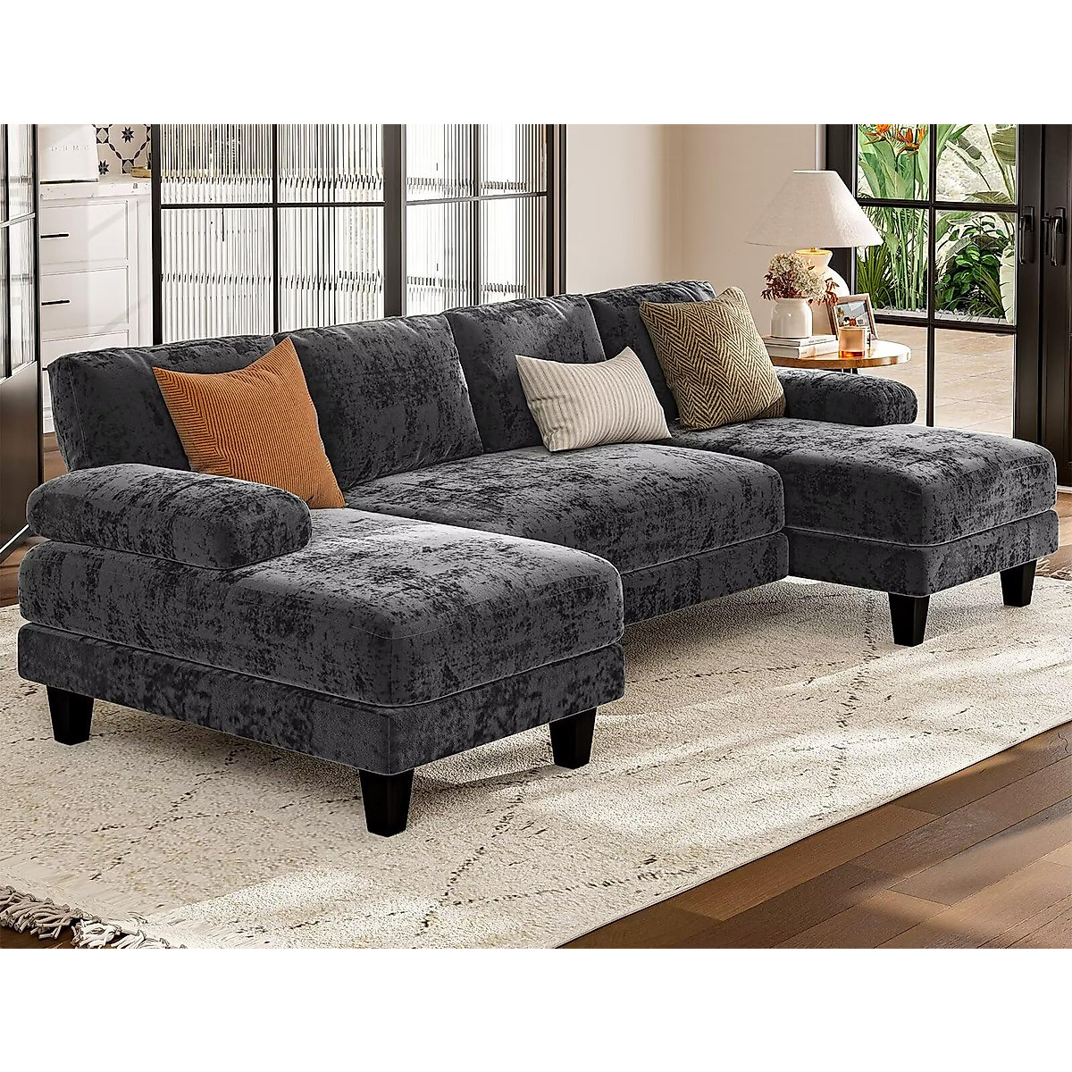 Txtin's U Shaped Sectional Couches for Living Room, 111 Inch Modular Sofa with Double Chaise, Large Lounge Couch for Apartment,Grey