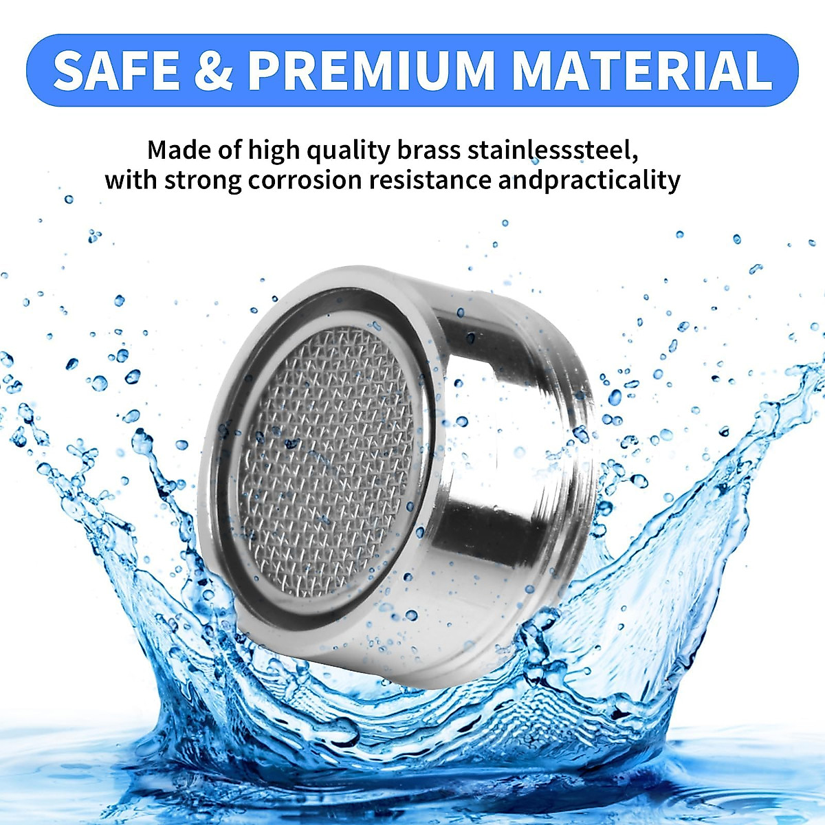 Stainless Steel Kitchen Faucet Aerator, 4 PCS Faucet Aerator, Bathroom Faucets Aerators Replacement Parts with 4 PCS Gasket, High Flow Faucets Aerators Sink Aerator for Kitchen Bathroom
