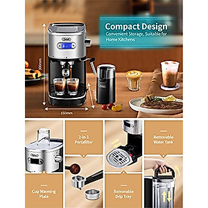 Gevi Espresso Machines 20 Bar Fast Heating Automatic Cappuccino Coffee Maker with Foaming Milk Frother Wand for Espresso, 1.2L Removable Water Tank, Double Temperature Control System 1350W, Black