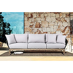 ARMEN LIVING LCATSOWDLT Athos Indoor Outdoor 3 Seater Sofa in Light Eucalyptus Wood with Latte Rope and Grey Cushions