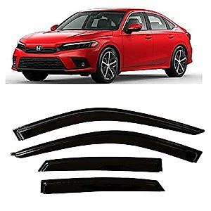 Smoke Tinted Tape-On Side Window Visor Deflectors Rain Guards for Honda Civic Sedan 2022 - 2023 Lx Ex Si Hpt Sport Touring