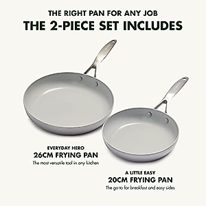 GreenPan Venice Pro Tri-Ply Stainless Steel Healthy Ceramic Nonstick 8" and 10" Frying Pan Skillet Set, PFAS-Free, Multi Clad, Induction, Dishwasher Safe, Oven Safe, Silver
