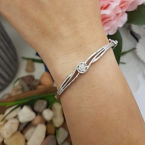 Dazzlingrock Collection 0.04 Carat (ctw) Round Cut White Diamond Ladies Twisted Bangle Bracelet, Sterling Silver