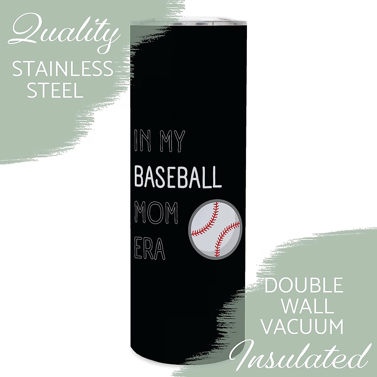 Elanze Designs In My Baseball Mom Era Sport Wrap-Around Design 20 Ounce Stainless Steel On-The-Go Coffee Travel Insulated Skinny Tumbler Mug Cup, Slide Top Lid, MRC-20OZ-SH249