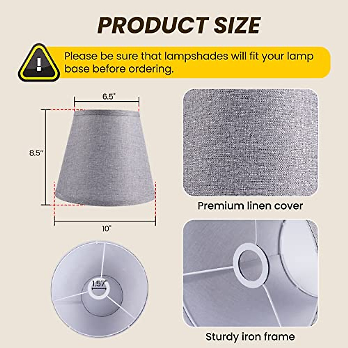 Lamp Shades Set of 2 Lampshades for Table Lamp Floor Lamps, 10x8.5x6.5" Gray Linen Lamp Shade Replacement Medium Fabric Lampshade Easy Assembly Lamps Shades