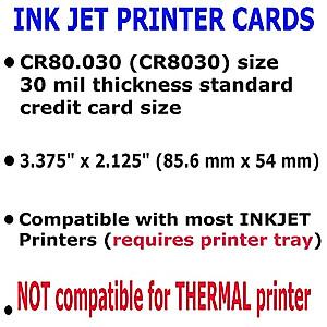 Inkjet Printable Plastic Blank PVC Card Waterproof and Double Side Printing for Inkjet Printers - Requires Compatible Printer and Printing Tray - Compatible with Most Ink Jet pronters (250)