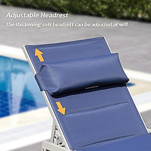 Domi Patio Chaise Lounge Set of 3, Adjustable Full Aluminum Pool Lounge Chairs with Wheels and Side Table, Padded Sunbathing Lounger for Deck Lawn Patio Backyard,Textilene - Navy Blue