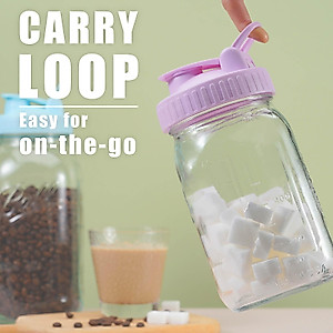 Wide-Mouth Mason Jar Pour Spout Lid - 4 Pack Colorful No Leak Mason Jar Pour Spout Lid, Mason Jar Drinking Lids with Flip Top Easy to Use, No Dripping, Easy to Clean Fit for Mason Jar Pitcher