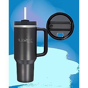 Ask HydroQuench 2.0 40oz /1183 ml Tumbler - Insulated Stainless Steel Travel Mug with reusable Straw, and Silicone Boot. (Black)