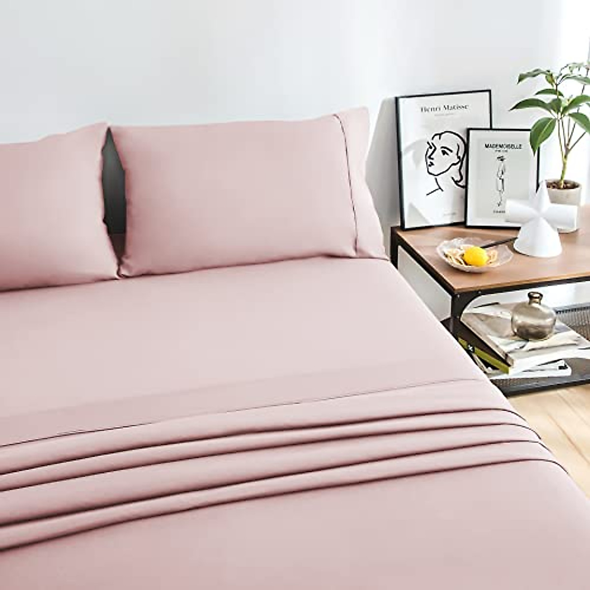 Mohap Bed Sheet Set 4 Piece Bedding Double Brushed Microfiber Soft Bedding Easy Care Full Pink
