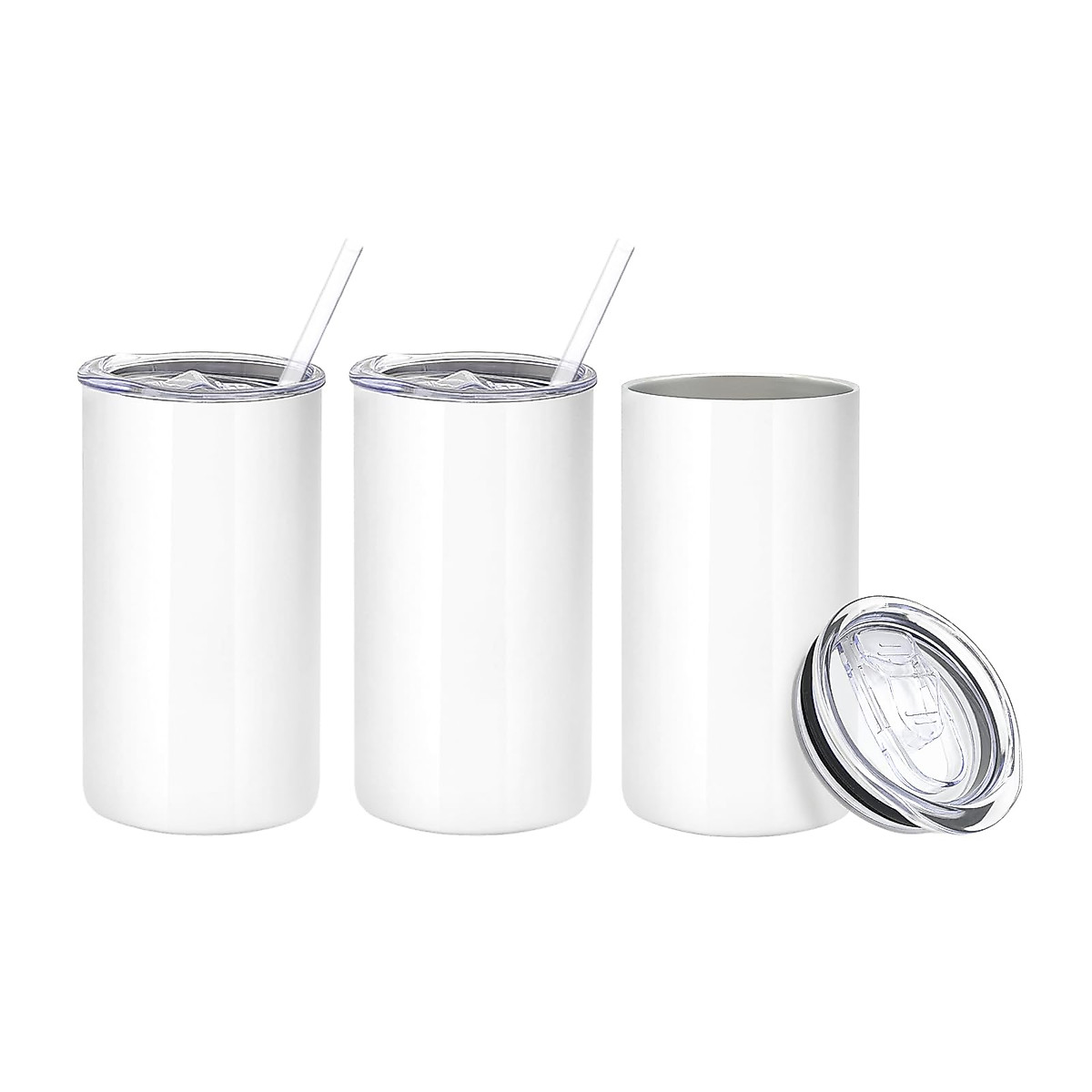 YOUKE OLA 16 Pack Sublimation Tumblers Blanks Bulk Sublimation Cups Skinny Straight Tumbler Stainless Steel Double Wall Insulated Water Bottles with Lid & Straw for DIY Gift, 12oz White