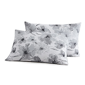 DKNY Bedding Modern Bloom 3-Piece Floral Cotton Duvet Cover Set, King, Grey