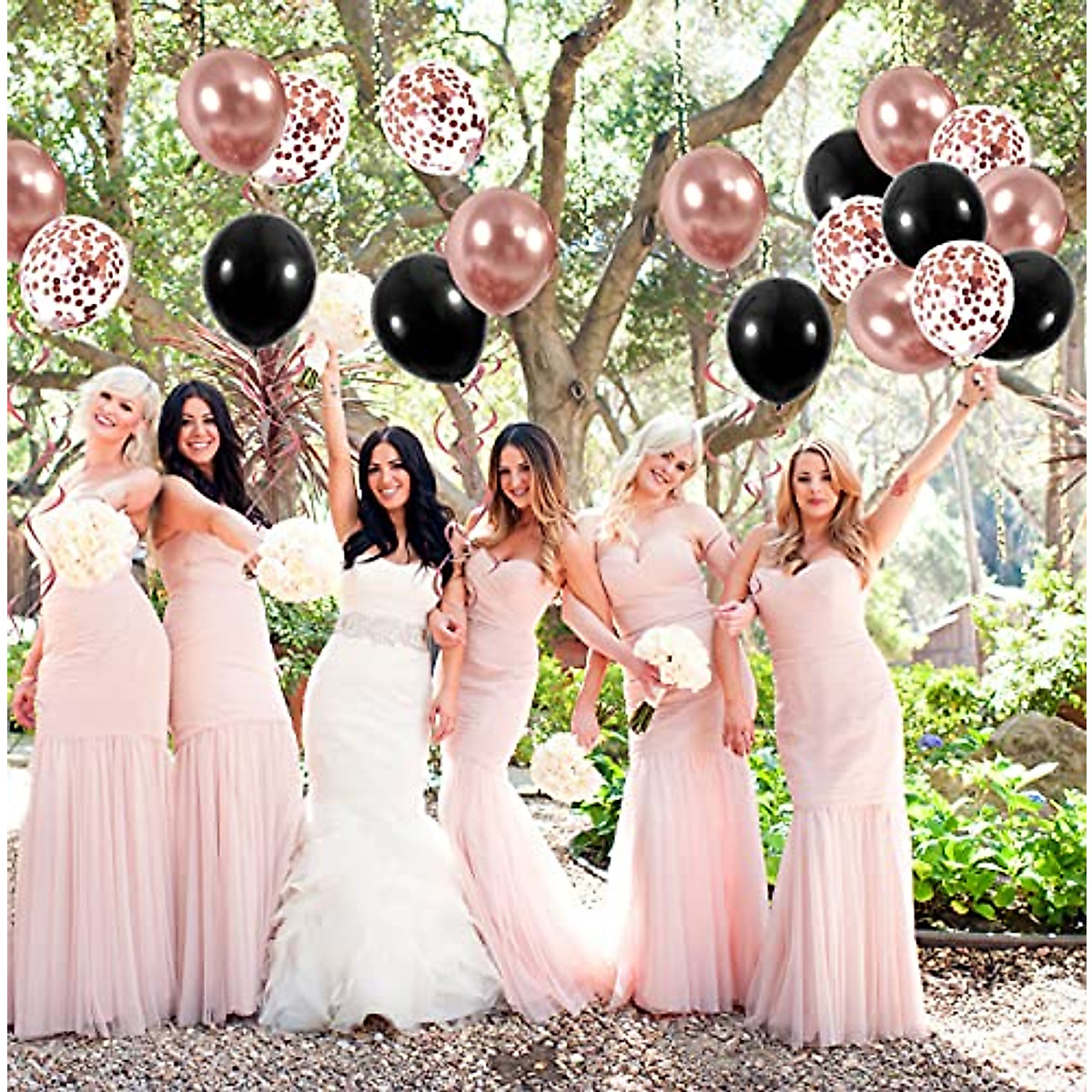 Chrome Metallic Rose Gold and Black Confetti Balloons 55 pcs 12 inch Thick Latex Balloons for Rose Gold Black Baby Bridal Shower,Women Girls Rose Gold and Black Birthday Party Decorations graduation party Supplies