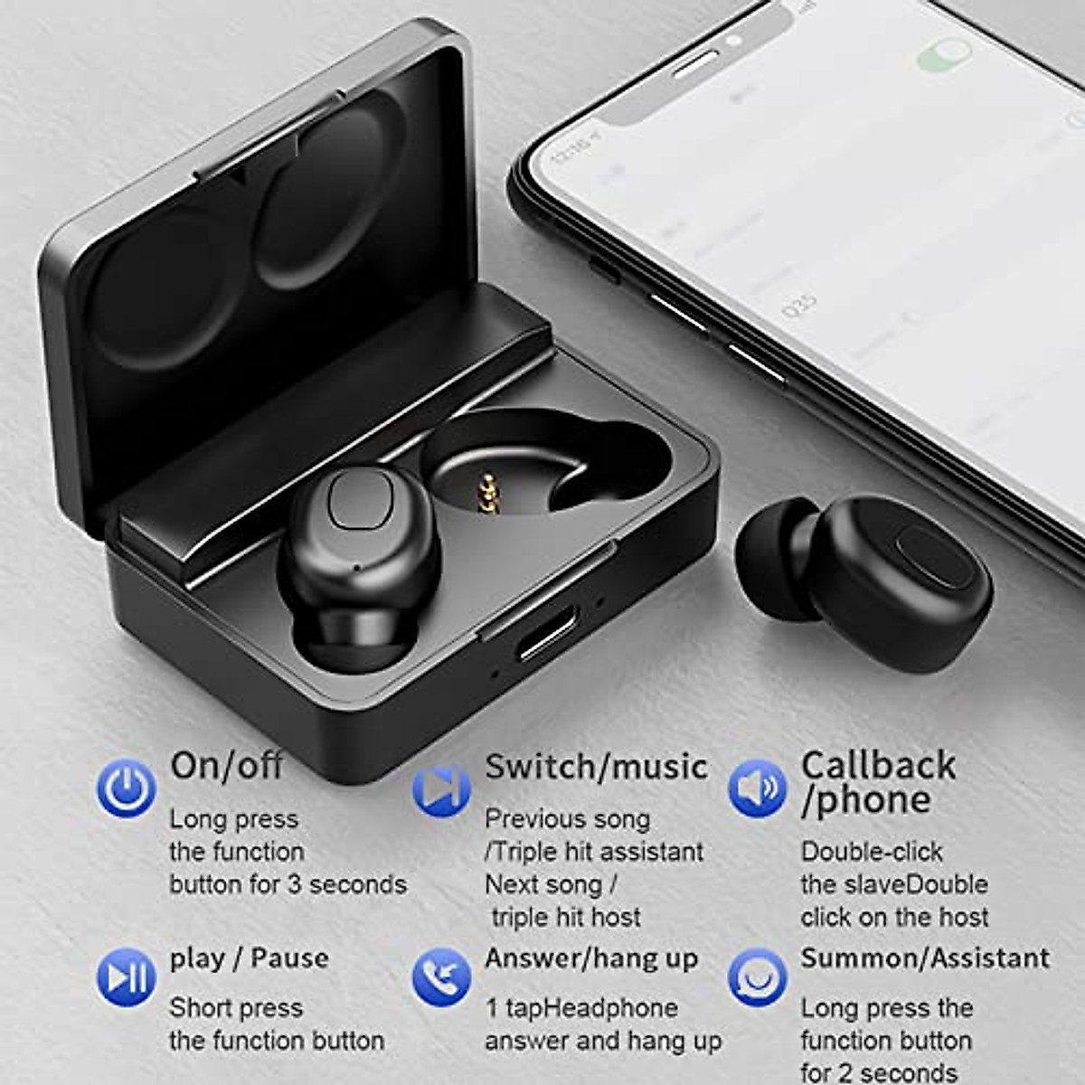 Wireless Earbuds Bluetooth Headphones with Charging Case In Ear Waterproof Headset Built-in Microphone Immersive Premium Sound for Sports Running Gaming Music