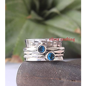 Blue Topaz Gemstone Silver Spinner meditation Fidget Spinning Ring (13)