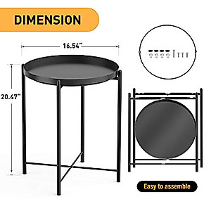 Yesker Side Table, End Table Metal Small Table Indoor Outdoor & Snack Bedside Table Sofa Side Snack Table Accent Coffee Table Living Room Bedroom Balcony 1 Layer (Black)