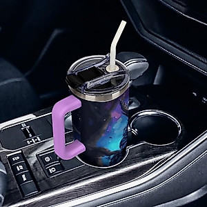 LLUTSNTH 40 Oz Vacuum Tumbler with Violet Handle Leakproof Insulated Tumbler Blue Owl Stainless Steel Travel Mug with Lid And Straw Coffee Cup Cute Water Bottles Cup Holder Friendly