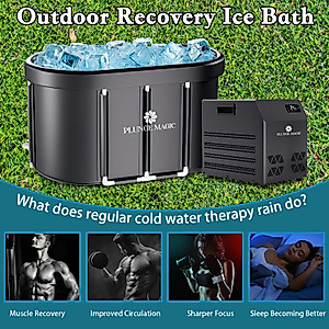 PLUNGE MAGIC Ultimate Cold Plunge Tub XL129 Gal Large Oval Ice Bath Tub With Cover for Athletes Portable, Equipped with 1/3 HP Smart-Chiller(cooling only) | 47" L x 25" W x 24" H (touchscreen)