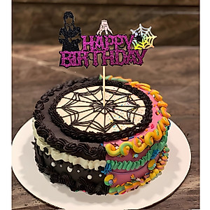 1Pcs Wednesday Addams Happy Birthday Cake Topper - Spider Web Thing Hand Wednesday Girl Cake Decoration - Wednesday Addams Birthday Party Supplies For Kids And Fans Of The Iconic Character