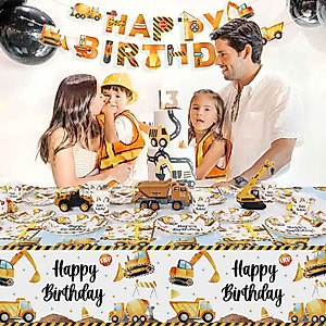 Lopeastar 127Pcs Construction Birthday Party Supplies Plates Set, Construction Party Decorations Excavator Plates Napkins Cups Forks Tablecloth and Happy Birthday Banner for 25 Guests