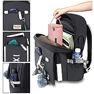 Bevalsa School Backpack for Girls, Girls Backpack with Pen Bag, Bookbag for Girls Kids Elementary Middle High School Student 20L Casual Daypack Children Schoolbag with USB Charging Port (Black)