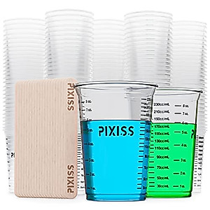 50-Pack Disposable Epoxy Resin Mixing Cups with Measurements - Pixiss Mixing Cups for Epoxy Resin, Epoxy Mixing Containers, Epoxy Cups For Epoxy Measuring Cups - 20 Resin Mixing Sticks