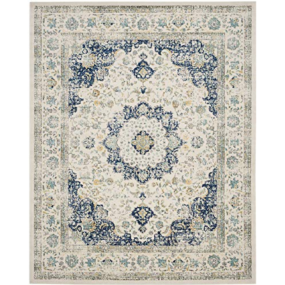SAFAVIEH Evoke Collection Area Rug - 9' x 12', Ivory & Blue, Shabby Chic Oriental Medallion Design, Non-Shedding & Easy Care, Ideal for High Traffic Areas in Living Room, Bedroom (EVK220C)