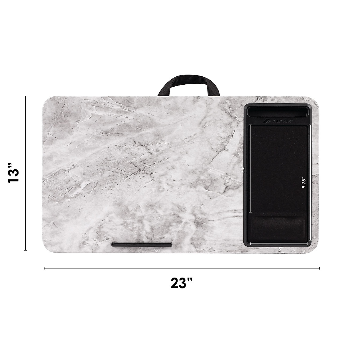 LAPGEAR Extra Large Adjustable Lap Desk with Gel Wrist Rest, Mouse Pad, Phone Holder, Device Ledge, and Booster Cushion - White Marble - Fits up to 17.3 Inch Laptops - Style No. 88101