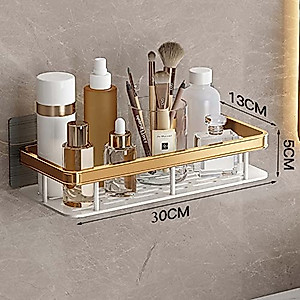 FVRTFT Bathroom Shelves No Drilling Shower Shelves Anti Rust Shower Rack Self Adhesive Wall Mounted Space Aluminum For Restroom Toilet,gold,1 Tier