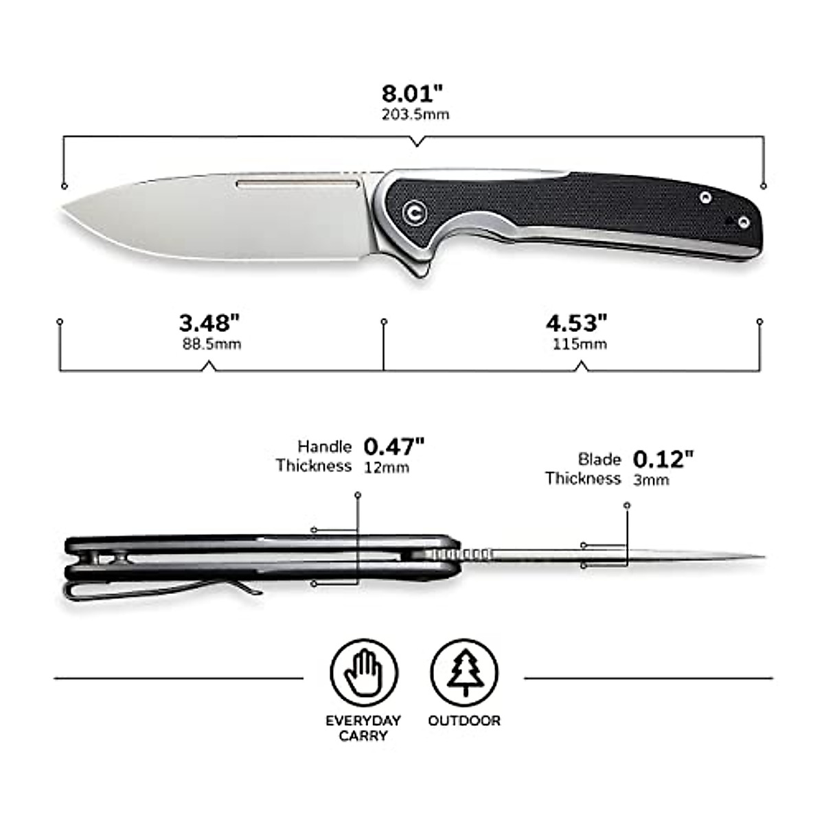 CIVIVI Voltaic Folding Knife 3.48-in Silver Bead Blasted 14C28N Blade Stainless Steel Handle with G10 Inlay Nested Frame Lock Pocket Knife EDC Knife C20060-2