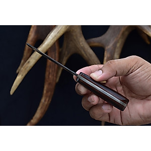 Knives Ranch Damascus Steel Small Castrator with Indian Rosewood Handle Dual Carry Vertical or Horizontal Cowboy Crossdraw Leather Sheath (3177-IRW)