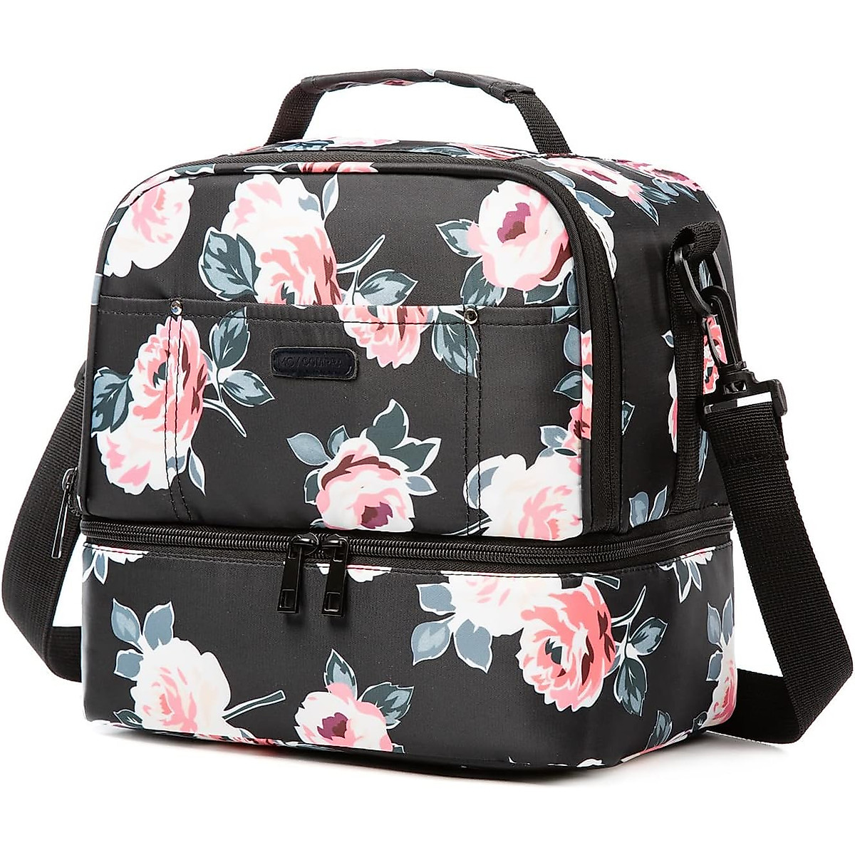 MOV COMPRA Lunch Bag for Women Double Deck Insulated Lunch Cooler Bag for Adults Work Picnic (Flower)