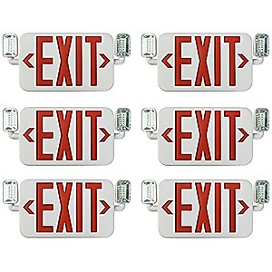 Ciata 6 Pcs. Ultra Bright Slim Rechargeable Indoor Exit Lights, Emergency Light Combo Sign Fixture Hardwired with Battery Powered Backup, Fire Exit Sign with Lights, Led Exit Signs with Battery Backup