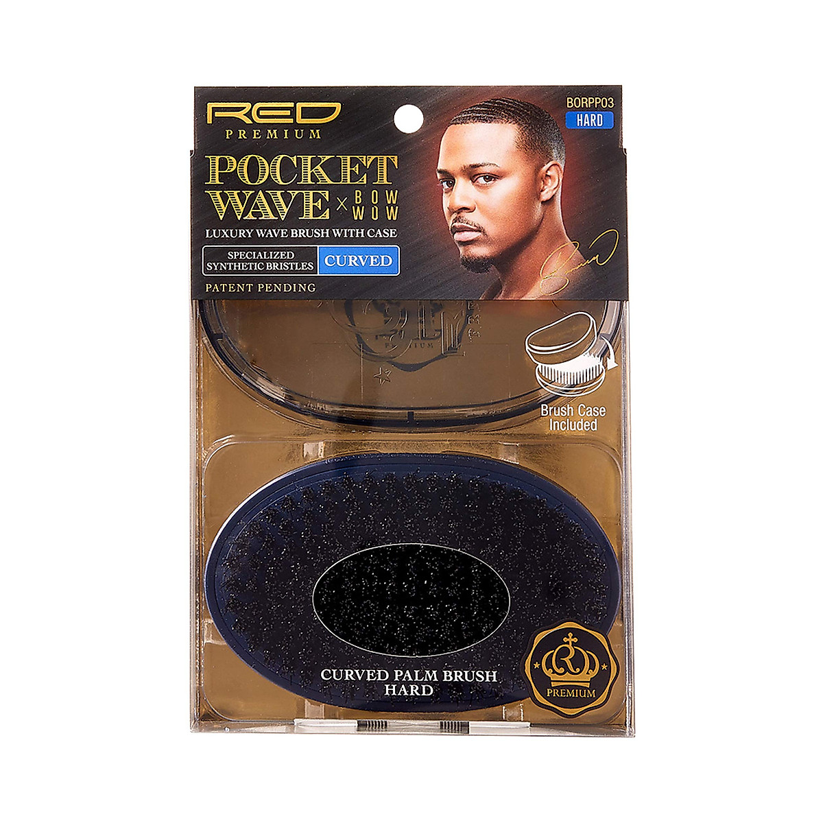 Red Premium Pocket Wave Bow Wow Curved Palm Brush Hard Bristles