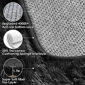 ONASAR Machine Washable Black Area Rug for Bedroom Living Room, 4x6 Fluffy Modern Indoor Bedside Floor Rugs, Ultra Soft Plush Carpet for Nursery Kids Teen Dorm Home Office Decor Aesthetic