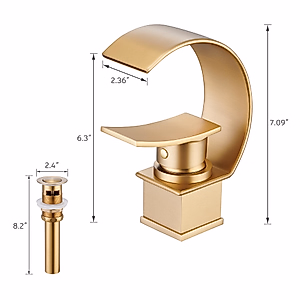 MONDAWE Faucet for Bathroom Sink, Waterfall Single Handle Vanity Faucet for Sink 1 Hole in Brushed Gold