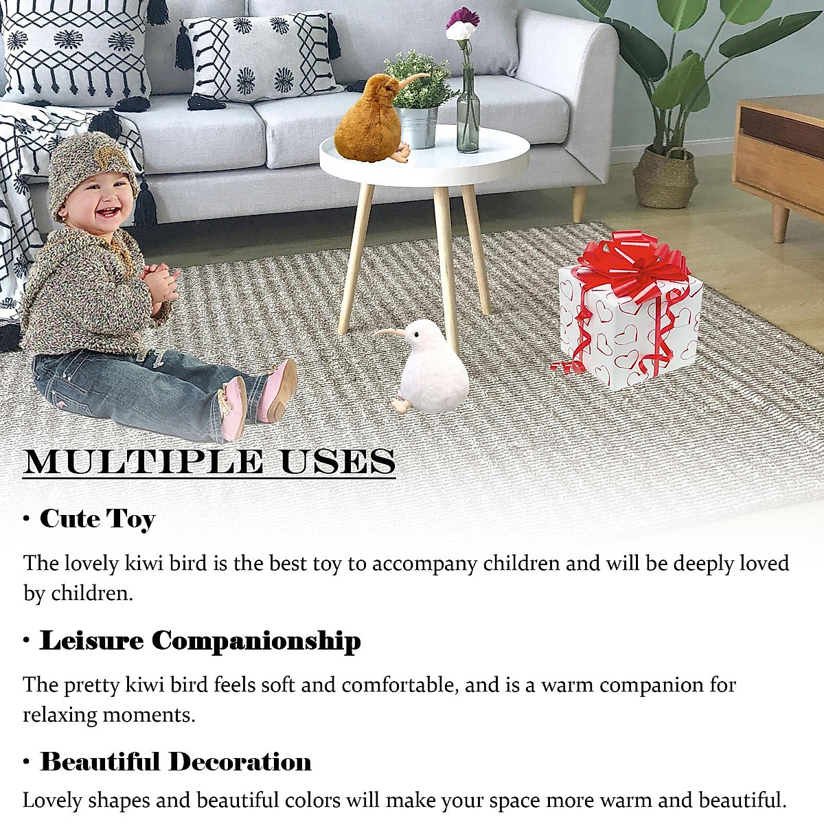 zhidiloveyou Kiwi Bird Stuffed Animal Kawaii Plush Cute Toy for Kids Adults (7.87", Brown)