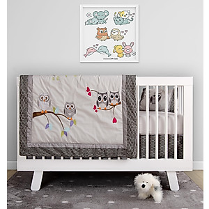 BabyFad Owl Grey White Nursery 9 Piece Baby Crib Bedding Set 100% Cotton