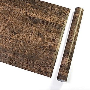 Yifely Retro Brown Wood Grain Shelving Paper Self-Adhesive PVC Shelf Drawer Liner Door Table Sticker 17.7 Inch by 9.8 Feet