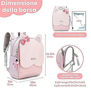 LISINUO Kids Backpacks Girls Backpack Kid Kitten School Bags Elementary Small Bookbag for Girl(Purple)