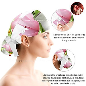 Nurse Scrub Caps,Scrub Hats with Buttons and Cotton Sweatband,Funny Frog Yoga Lotus Print