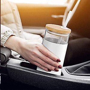 tronco 20 oz Glass Tumbler Glass Water Bottle Straw Silicone Protective Sleeve Bamboo Lid - BPA Free -Amber