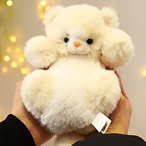 Kitten Stuffed Animal with Bed, Furry Cat Soft Toy, Kids Cuddly Kitty Toy Plush Cat for Kids Girls Boys 3 Years Up Yellow 10"