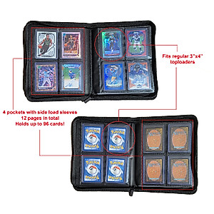 Kuson Premium 4 Pocket Mini TopLoader Binder | Holds 96 3”x4” Toploaders Hard Cases | Long Term Storage | Side Load Sleeves | FaB/MTG/TCG | Trading & Sports Holder | No Ring with Zipper Toploader