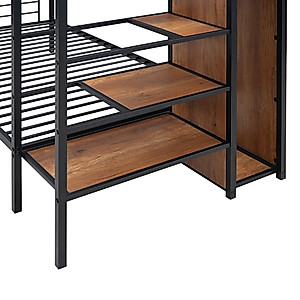 Metal Twin Over Twin Bunk Bed with Lateral Storage Ladder and Wardrobe,for Kids Teens Adults Bedroom Use (Black@Wardrobe-, Twin Over Twin)