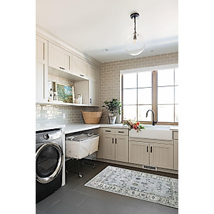 Cream Blue Oushak Rug, Modern Rugs, Vintage, Turkish, Eclectic, Floral, Pastel, Washable, Small Throw, Accent Area Rug for Living Room, Bedroom, Kitchen, Bathroom, 2'5"x4'9