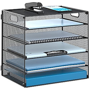 DALTACK 5-Tier Letter Tray Paper Organizer with Handle, File Organizer Paper Sorter Holder for Classroom Organization, Desk Organizer for Office Supplies, Black